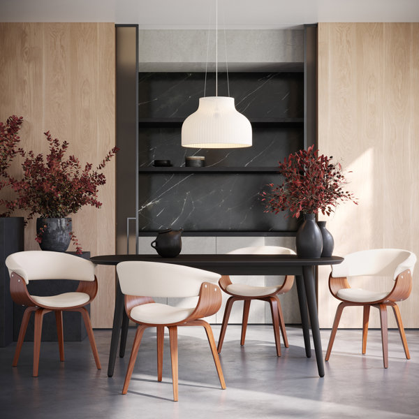 Corrigan Studio® Liselot Mid-Century Modern Dining/Accent Chair In Walnut Wood And Cream Fabric ...